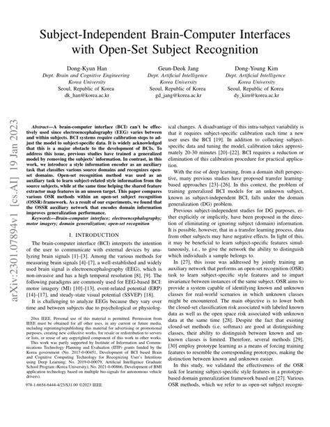 Pdf Subject Independent Brain Computer Interfaces With Open Set Subject Recognition