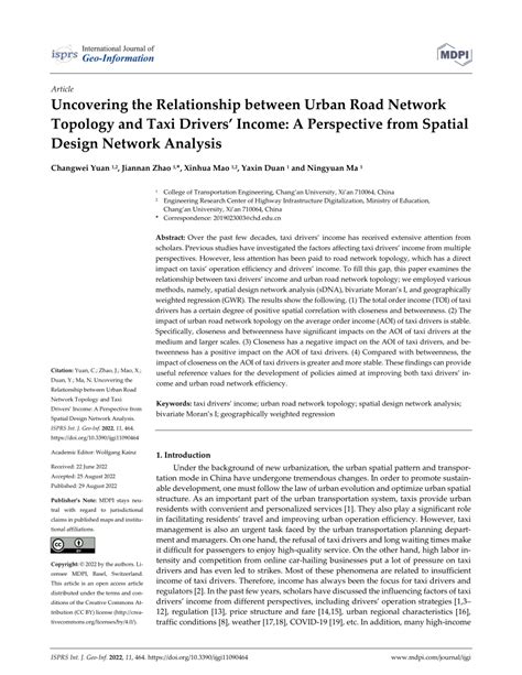 Pdf Uncovering The Relationship Between Urban Road Network Topology And Taxi Drivers Income