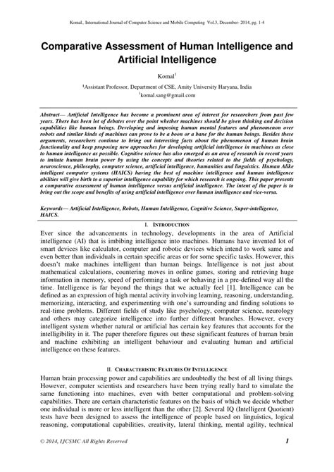 pdf comparative assessment of human intelligence and artificial