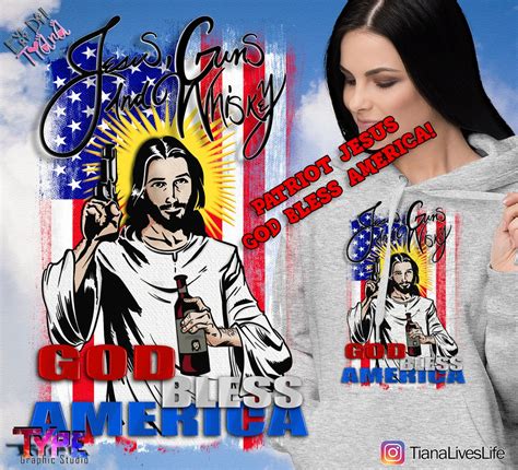 Patriot Jesus God Bless America Design Transfer Digital Image Png