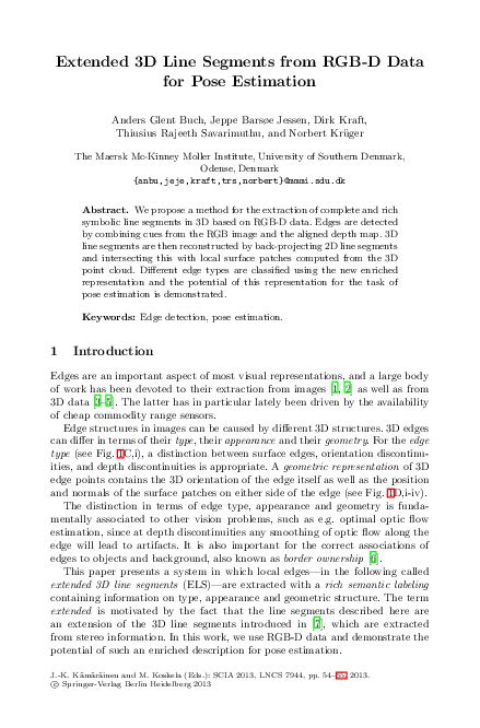 Pdf Extended 3d Line Segments From Rgb D Data For Pose Estimation