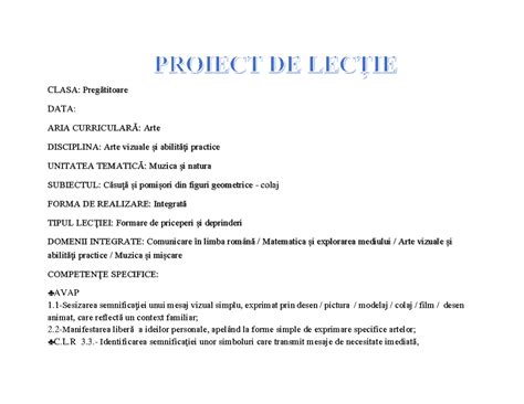28 Avap Clasa Pregătitoare Data Aria CurricularĂ Arte Disciplina