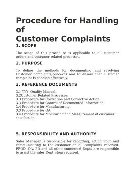 Customer Complaint Handling Procedure Template