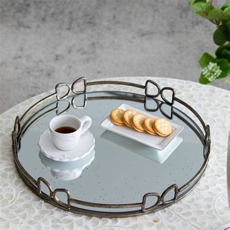 Elegant Accents Round Mirrored Vanity Tray Antique Farmhouse