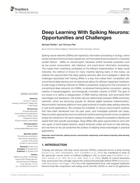 Pdf Deep Learning With Spiking Neurons Opportunities And Challenges