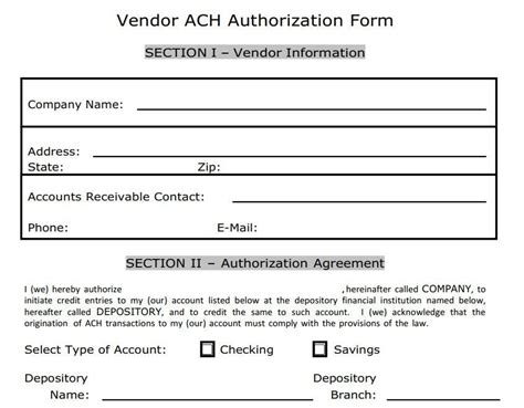 Printable Blank Ach Authorization Form Template Free