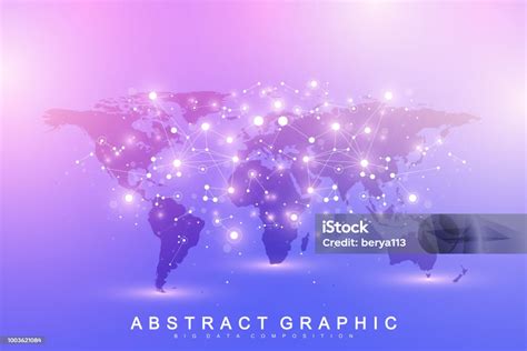 글로벌 기술 네트워킹 개념과 템플릿 세계 지도 벡터 글로벌 네트워크 연결입니다 인공 지능과 기계 학습 개념 큰 데이터 배경 통신