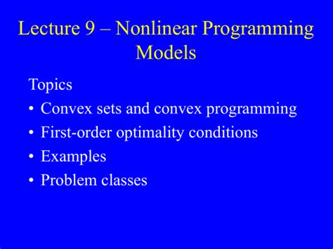 Lecture 9 Nonlinear Programming Models