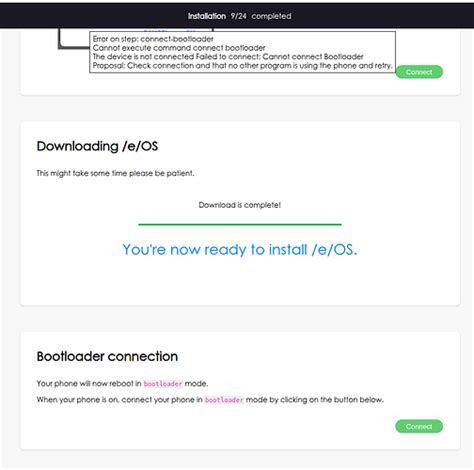 installing e os on fp5 with web installer fails error on step connect