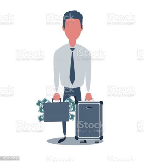 사업가 또는 서기 개체 플랫 벡터 일러스트와 트렌디 한 간단한 스타일의 남성 캐릭터 가방에 대한 스톡 벡터 아트 및 기타 이미지