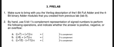 PRELAB Make Sure To Bring With You The Verilog Chegg