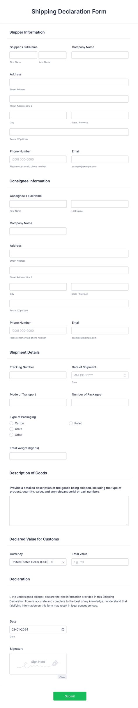 Shipping Declaration Form Template Jotform