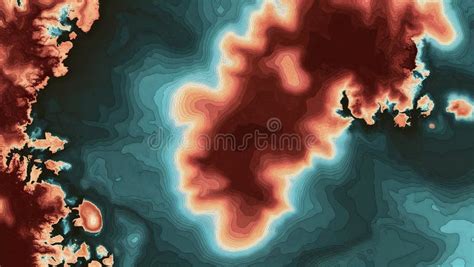 Topographic Map Showing Elevation And Depths With Contour Lines Creating Abstract Shapes Stock
