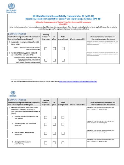 Multisectoral Accountability Framework Tb Tuberculosis Checklist