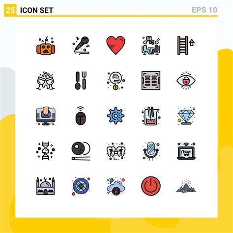 Mobile Interface Filled Line Flat Color Set Of 25 Pictograms Of Dissucation Chat Hobby User