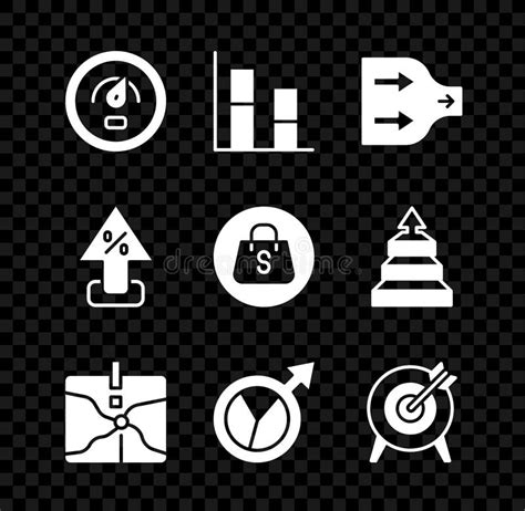 Set Digital Speed Meter Graph Chart Diagram Arrow Intersection Point Financial Growth