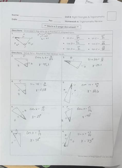 Right Triangles And Trigonometry Homework 4 R Answerkeyonlineschool