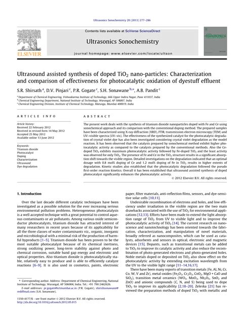 Pdf Ultrasound Assisted Synthesis Of Doped Tio2 Nano Particles Characterization And