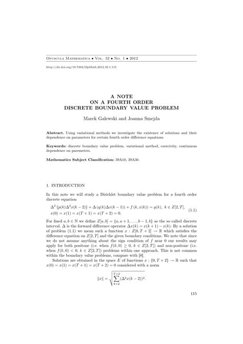 Pdf A Note On A Fourth Order Discrete Boundary Value Problem