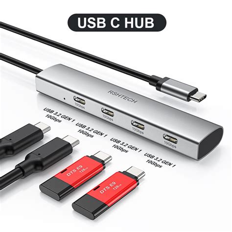Rshtech Rx04 Usb C Hub 10gbps 4 Portas Para 3 2 Gen 2 Dongle Adaptador Multiportas Portátil