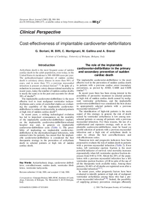 Pdf Cost Effectiveness Of Implantable Cardioverter Defibrillators Mauro Biffi