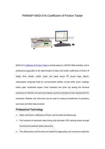Coefficient Of Friction Testing Equipment Mxd 01a Labthink Instruments Co Ltd Pdf