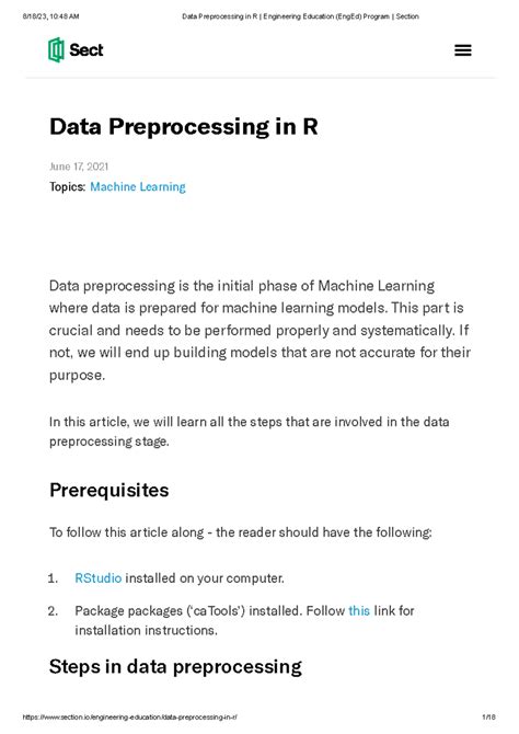 Data Preprocessing In R Engineering Education Eng Ed Program Section