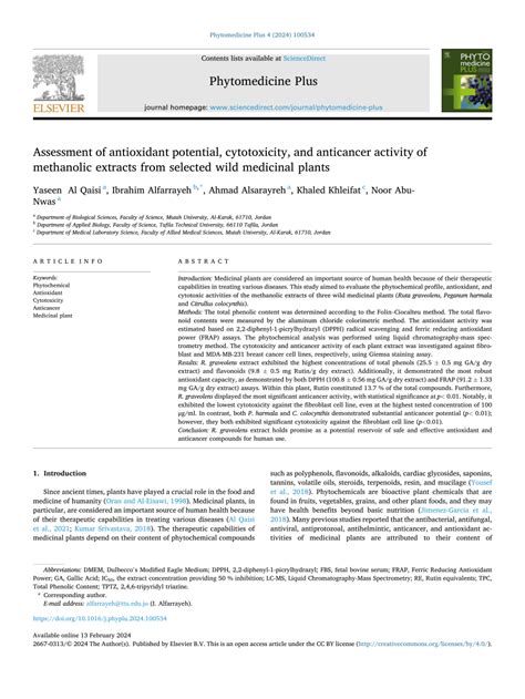 Pdf Assessment Of Antioxidant Potential Cytotoxicity And Anticancer Activity Of Methanolic