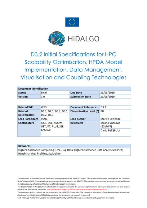 Pdf Initial Specifications For Hpc Scalability Optimisation Hpda Model Implementation Data