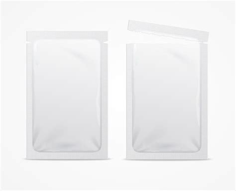 현실적인 3d 상세한 흰색 빈 호일 또는 플라스틱 향낭 템플릿 이랑 세트 벡터 프리미엄 벡터