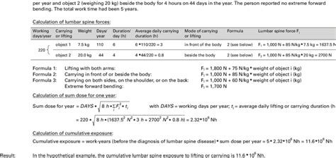 Hypothetical Example For The Calculation Of Cumulative Exposure To The