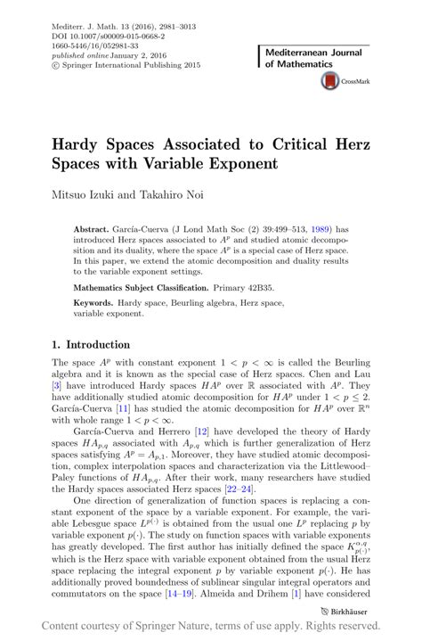 Hardy Spaces Associated To Critical Herz Spaces With Variable Exponent Request Pdf