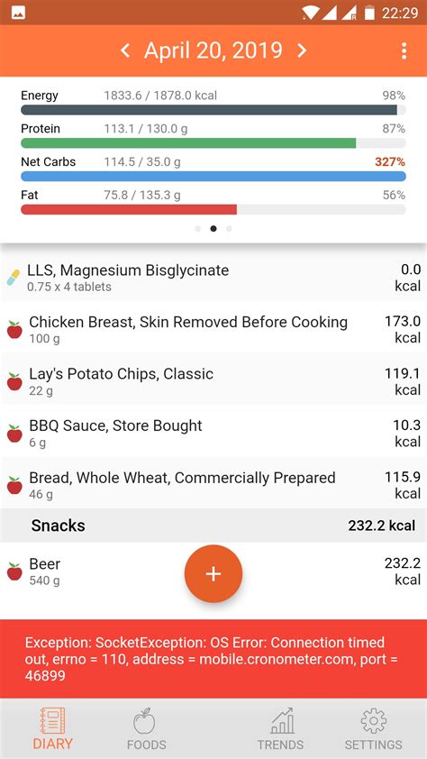 Bug Error Message Socket Exception — Welcome To The Cronometer Community