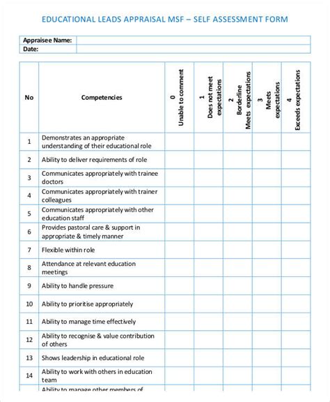 Free 55 Sample Self Assessment Forms In Pdf Ms Word Excel