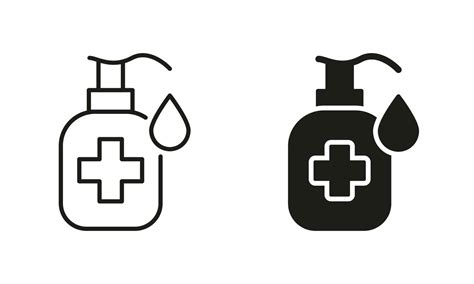 Hand Sanitizer Bottle Line And Silhouette Icon Set Hygiene Product