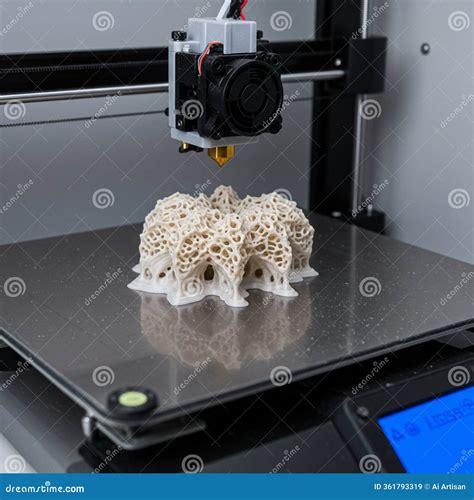 A 3d Printer Is In Mid Operation Creating A Complex Beige Lattice Structure On Its Metal