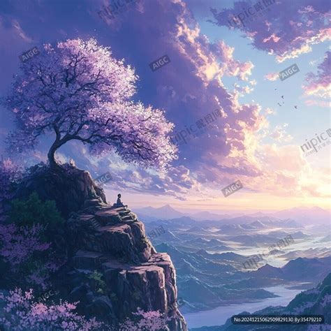 Ai创作图新海诚动漫风 新海诚动漫风装饰画 古风场景春暖花开 新海诚 禅境意境宁静登高眺望 新海诚风格插画 插画唯美风景 唯美樱花树 唯美诗意自然风景漫画 粉色的奇幻风景 浪漫樱花树 仙境古树