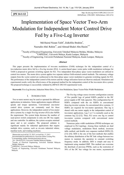 Pdf Implementation Of Space Vector Two Arm Modulation For Independent Motor Control Drive Fed