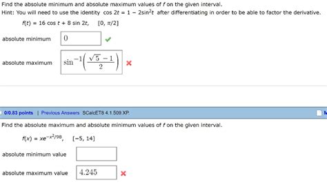 Solved Find The Absolute Minimum And Absolute Maximum Values