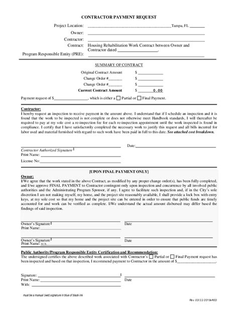 Fillable Online Contractor Payment Request Owner Fax Email Print