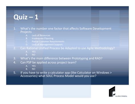 Software Development Projects Rational Unified Process Quiz 1 Cs