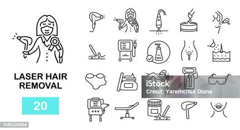 레이저 제모 아이콘입니다 레이저 제모 라인 아이콘입니다 기구 장비 20 머리 제거 아이콘 벡터 그림 Electrolysis에 대한 스톡 벡터 아트 및 기타 이미지 Istock