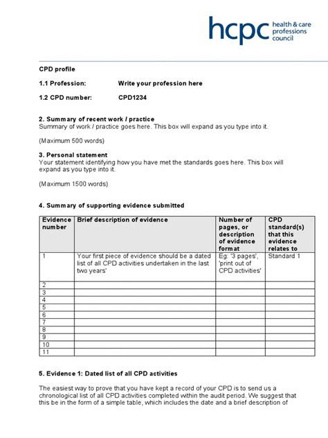 Hcpc Cpd Profile Template Download Free Pdf Computing