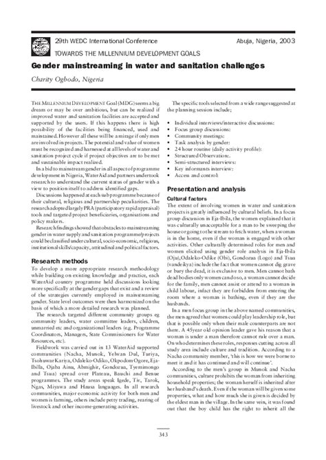 Pdf Gender Mainstreaming In Water And Sanitation Challenges