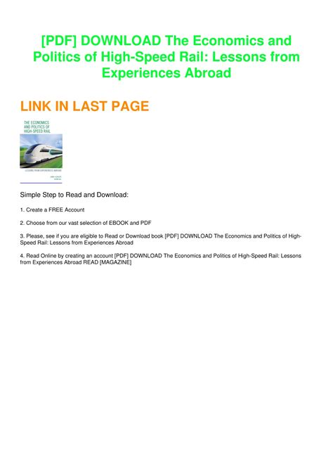 Ppt [pdf] Download The Economics And Politics Of High Speed Rail Lessons From Expe Powerpoint