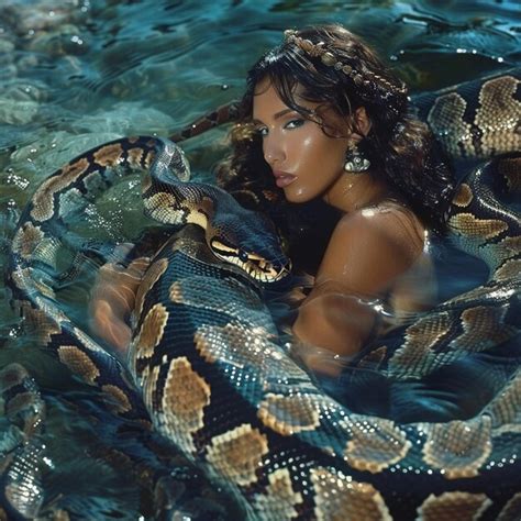 Premium Photo Beautiful Woman Lying With Python In Water