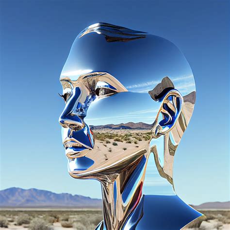 Chrome Metal Women Sculpture In Desert • Promptden