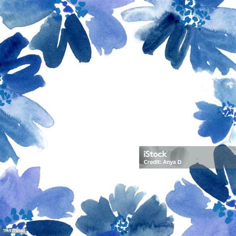 파란색과 흰색 수채화 꽃 프레임입니다 손으로 그린 편지지 카드 템플릿입니다 브라이덜 샤워에 대한 스톡 벡터 아트 및 기타 이미지 브라이덜 샤워 초대장 0명 Istock