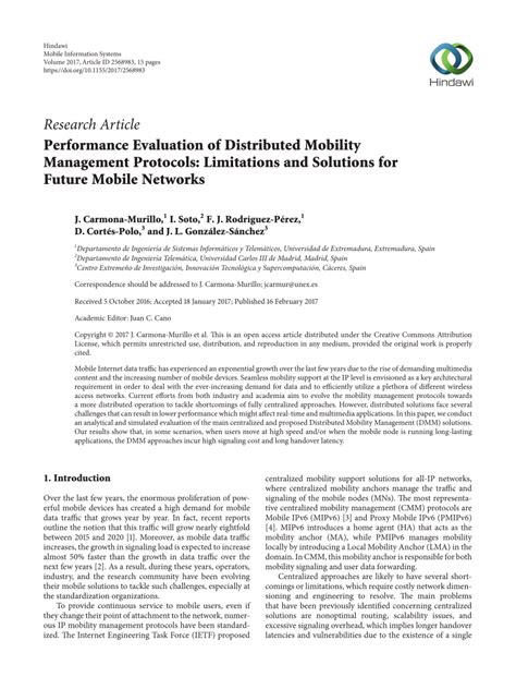 Pdf Performance Evaluation Of Distributed Mobility Management Protocols Limitations And