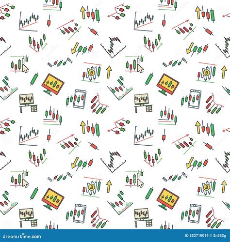 Crypto Trading Vector Candlestick Technical Analysis Colored Seamless Pattern Stock Vector